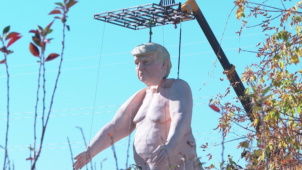 Giant Nude Statue Of Donald Trump On Display Over Madisons North Side